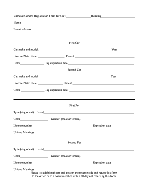 Fillable Online camelot-village Camelot Condos Registration Form for ...