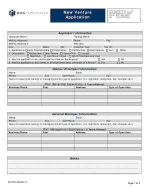 Fillable Online New Venture Application - Virtus Underwriting Group Fax Email Print - pdfFiller
