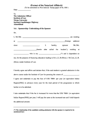 Fillable Online ilnuadmission Format of the Notarized Affidavit ...