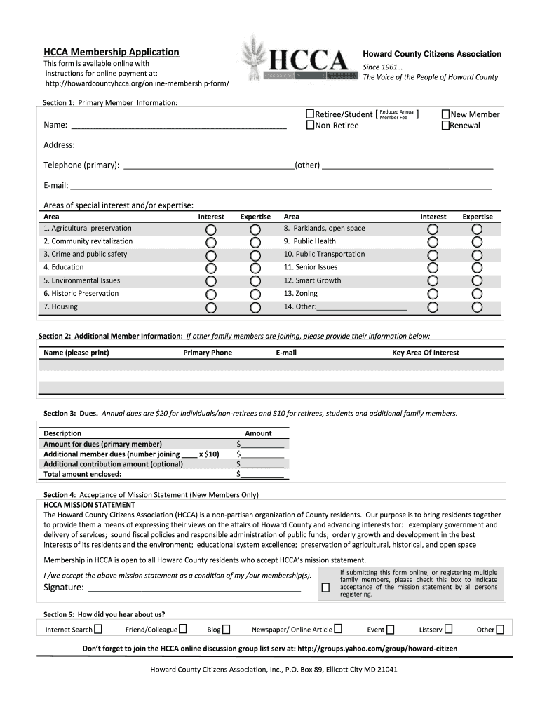 Fillable Online howardcountyhcca HCCA Membership Application Fax Email Print - pdfFiller