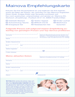 Ausfüllbar Online mainova Mainova Empfehlungskarte - Mainova AG Fax ...