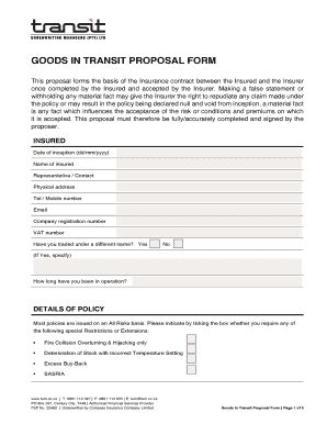 Fillable Online tum co GOODS IN TRANSIT PROPOSAL FORM - Transit ...