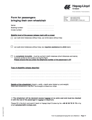 Fillable Online Form for passengers bringing their own wheelchair ...