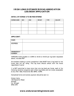 Fillable Online Log Book Form - benduranceridingirelandbbcomb Fax Email ...