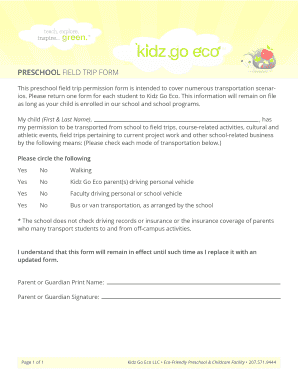 Fillable Online PRESCHOOL FIELD TRIP FORM Fax Email Print - pdfFiller