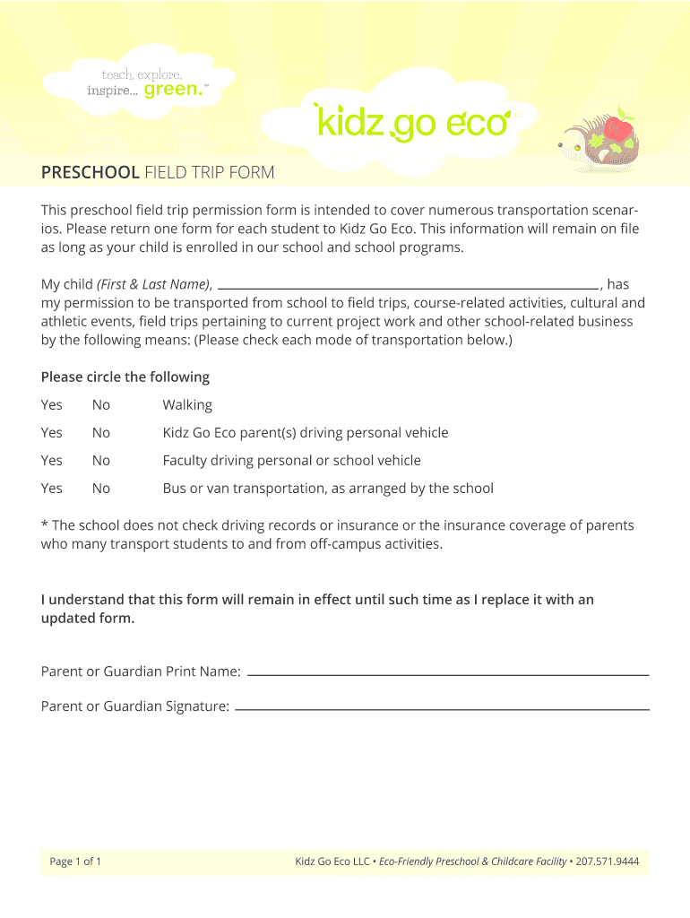 Fillable Online PRESCHOOL FIELD TRIP FORM Fax Email Print - pdfFiller