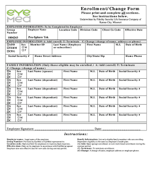 Fillable Online Vision Enrollment bFormb Fax Email Print - pdfFiller