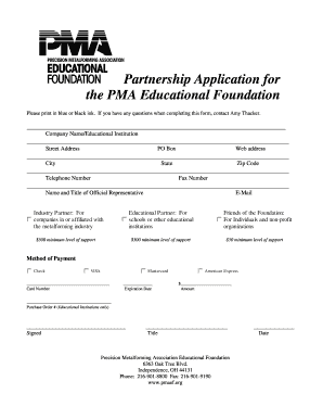 Fillable Online Partnership Application for the PMA Educational ...