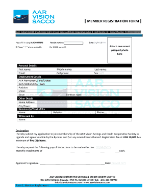 Fillable Online MEMBER REGISTRATION FORM - AAR Vision Sacco Fax Email ...