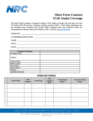 Fillable Online Short Form Contract 1Call Alaska Coverage Fax Email ...
