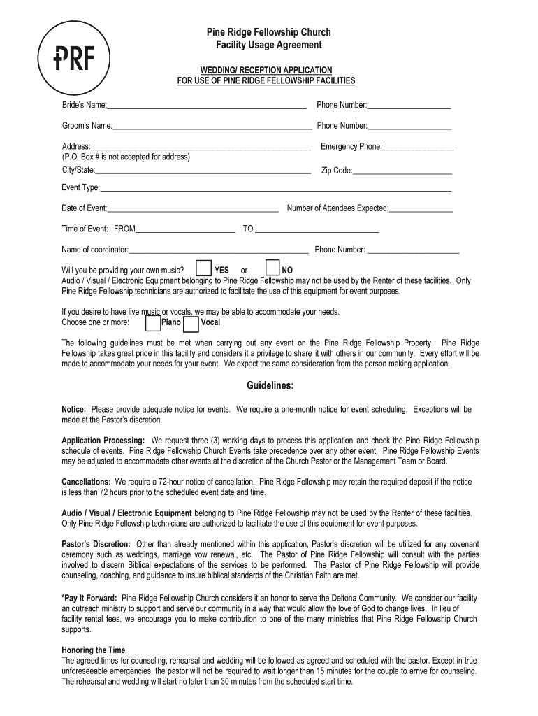Fillable Online PRF Facility bAppb Wedding bFillableb Form - Pine Ridge ...