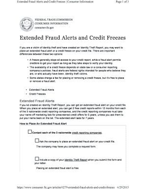 Fillable Online Extended Fraud Alerts and Credit Freezes Consumer ...