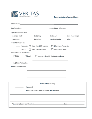 Fillable Online Communications Approval Form - Veritas Independent ...