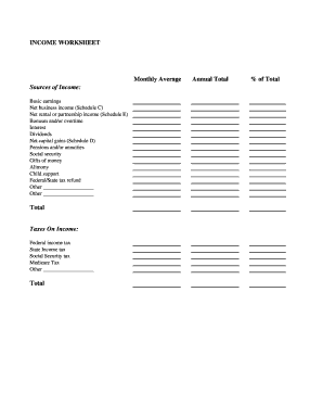 Fillable Online INCOME WORKSHEET Monthly Average Annual Total of Total ...