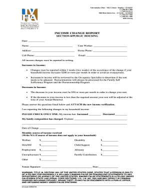 Fillable Online ivha INCOME CHANGE REPORT SECTION 8PUBLIC HOUSING Fax ...