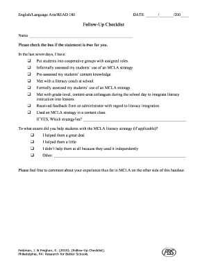 Fillable Online rbs Follow-Up Checklist - Research for Better Schools ...