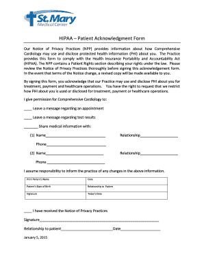Fillable Online BHIPAAb Patient Acknowledgment bFormb - Comprehensive Cardiology Fax Email Print ...
