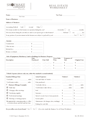 Fillable Online REAL ESTATE WORKSHEET - Shoemake CPA Fax Email Print ...