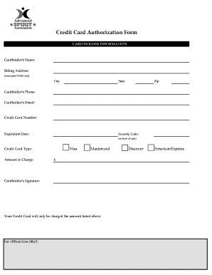 Fillable Online Credit Card Authorization Form - Advanced Spirit ...