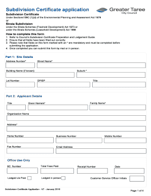 Fillable Online Subdivision Certificate Application This form is used to apply for subdivision ...