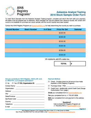 Fillable Online aiha AAT Stock bSample Orderb Form Fax Email Print ...