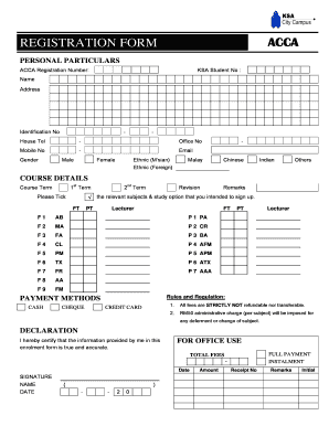 Fillable Online ACCA REGISTRATION FORM PERSONAL PARTICULARS ACCA ...