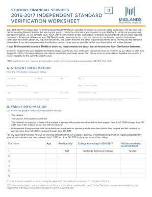 Fillable Online midlandstech student financial services 20162017 INDEPENDENT STANDARD ...