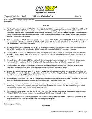 Fillable Online SUBWAY Nondisclosure Agreement Fax Email Print - pdfFiller