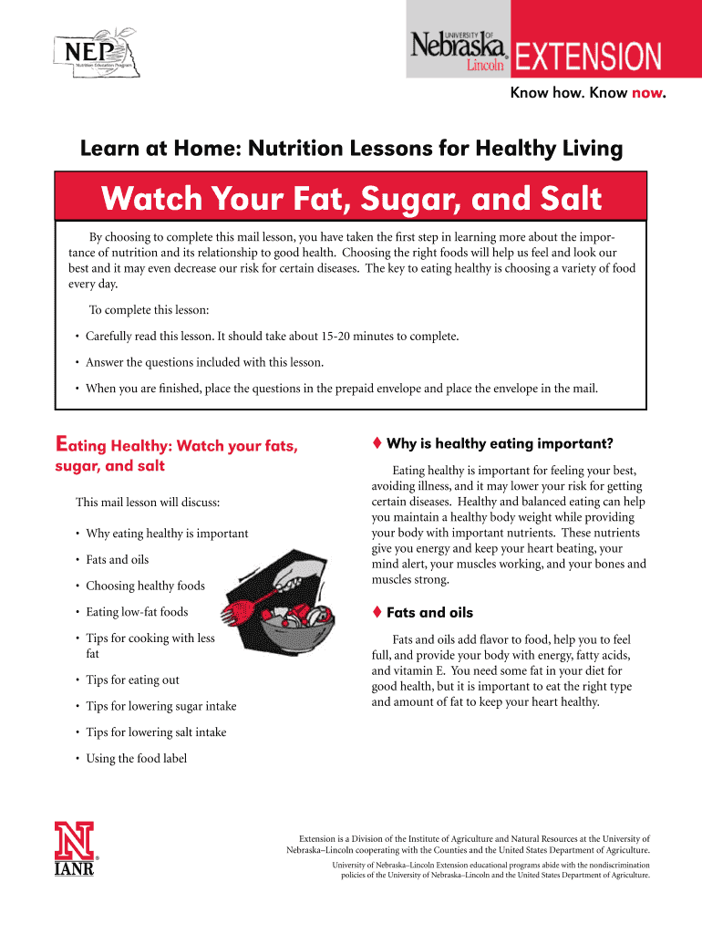 Fillable Online food unl Watch Your Fat, Sugar, and Salt - UNL Food ...
