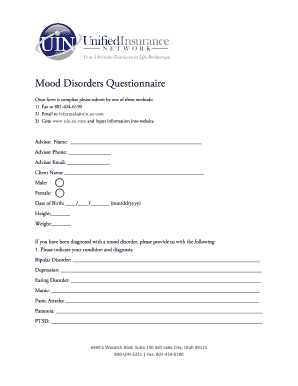 Fillable Online Mood Disorders Questionnaire - buinmarketingbbcomb Fax Email Print - pdfFiller
