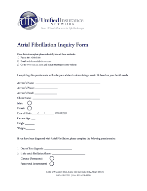 Fillable Online Atrial Fibrillation Inquiry Form - buinmarketingbbcomb Fax Email Print - pdfFiller