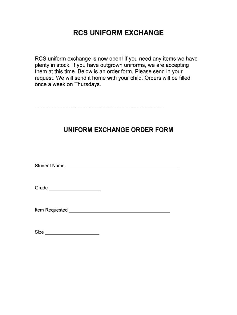 Fillable Online rcspa RCS UNIFORM EXCHANGE - rcspa Fax Email Print ...