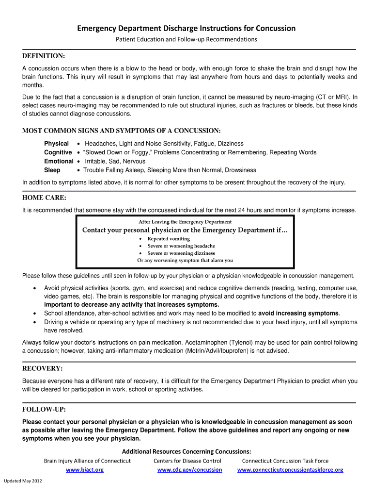 Fillable Online Emergency Department Discharge Instructions for ...