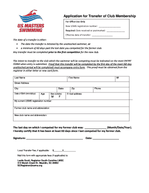 Fillable Online southcarolinamastersswimming Transfer of Club ...