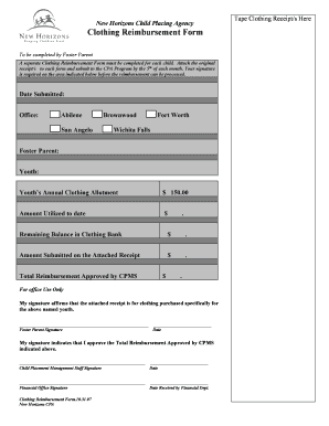 Fillable Online Clothing Reimbursement Form - New Horizons Fax Email ...