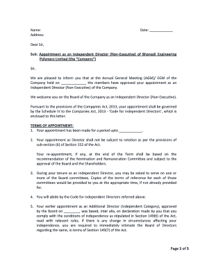 Fillable Online Sub Appointment as an Independent Director Non ...