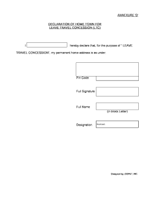 Fillable Online intramop nic ANNEXURE D DECLARATION OF HOME TOWN FOR ...