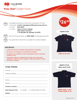 Fillable Online openaccess edu Polo Shirt Order Form - Open Access ...