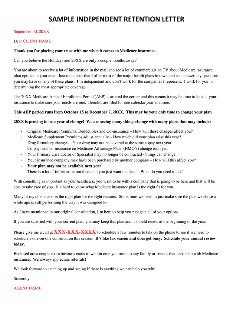 Fillable Online SAMPLE INDEPENDENT RETENTION LETTER Fax Email Print ...