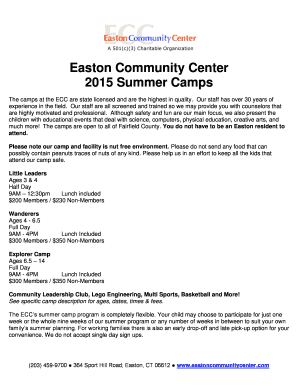 Fillable Online The camps at the ECC are state licensed and are the ...