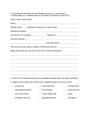 Fillable Online filmmonterey BOARD MEMBER APPLICATION FORM MISSION ...