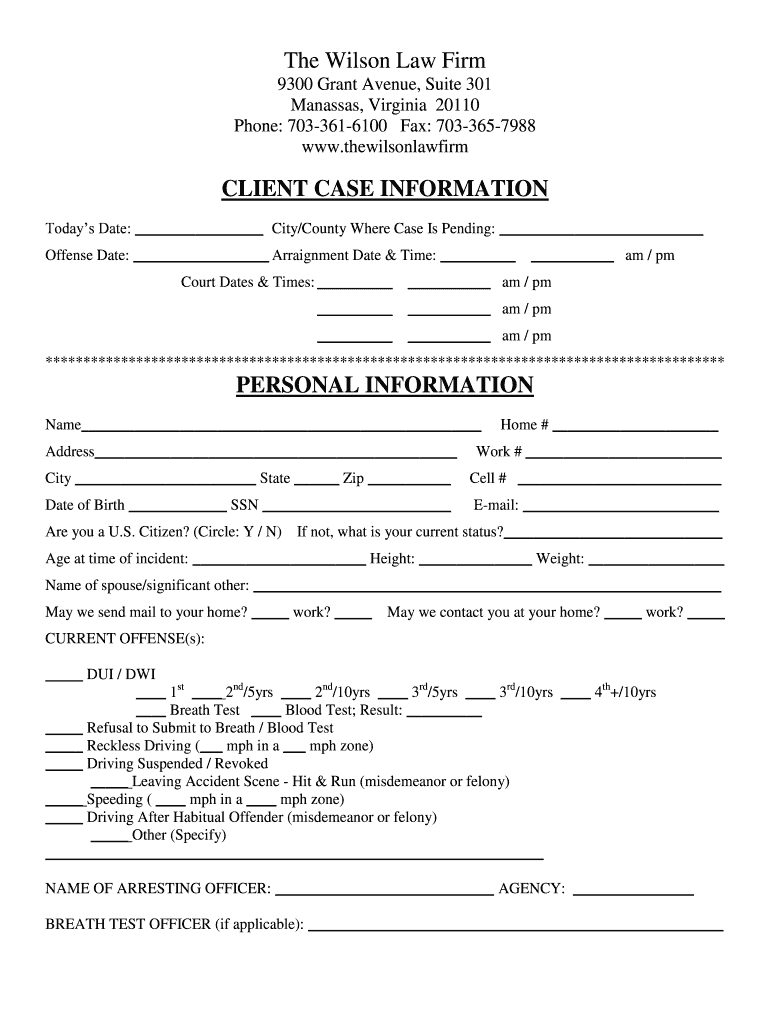 Fillable Online CLIENT CASE INFORMATION PERSONAL INFORMATION Fax Email ...