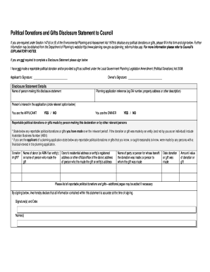 Fillable Online Political Donations and Gifts Disclosure Statement to ...