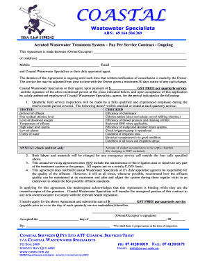 Fillable Online COASTAL Wastewater Specialists ABN: 69 164 584 369 BSA ...