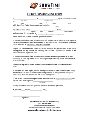 Fillable Online Ticket Consignment Form - Showtime Tickets Fax Email Print - pdfFiller