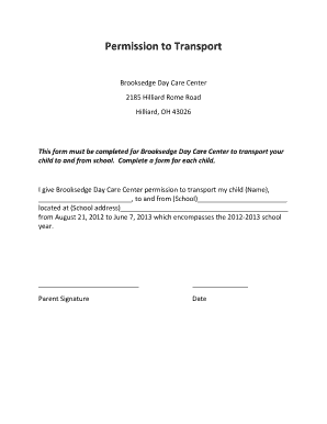 Fillable Online Permission to Transport - bbrooksedgehilliardbbcomb Fax ...