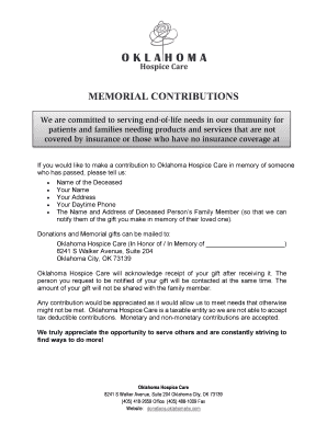 Fillable Online Memorial Donations Form Memorial Donations Form Fax ...