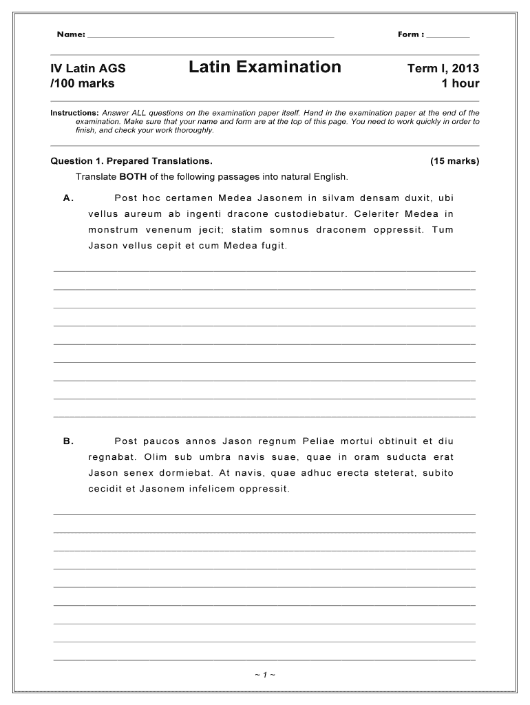 Fillable Online grammar net Latin Examination - Grammar Net Fax Email ...