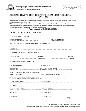 Fillable Online STUDENT HEALTH UPDATE FORM Fax Email Print - pdfFiller
