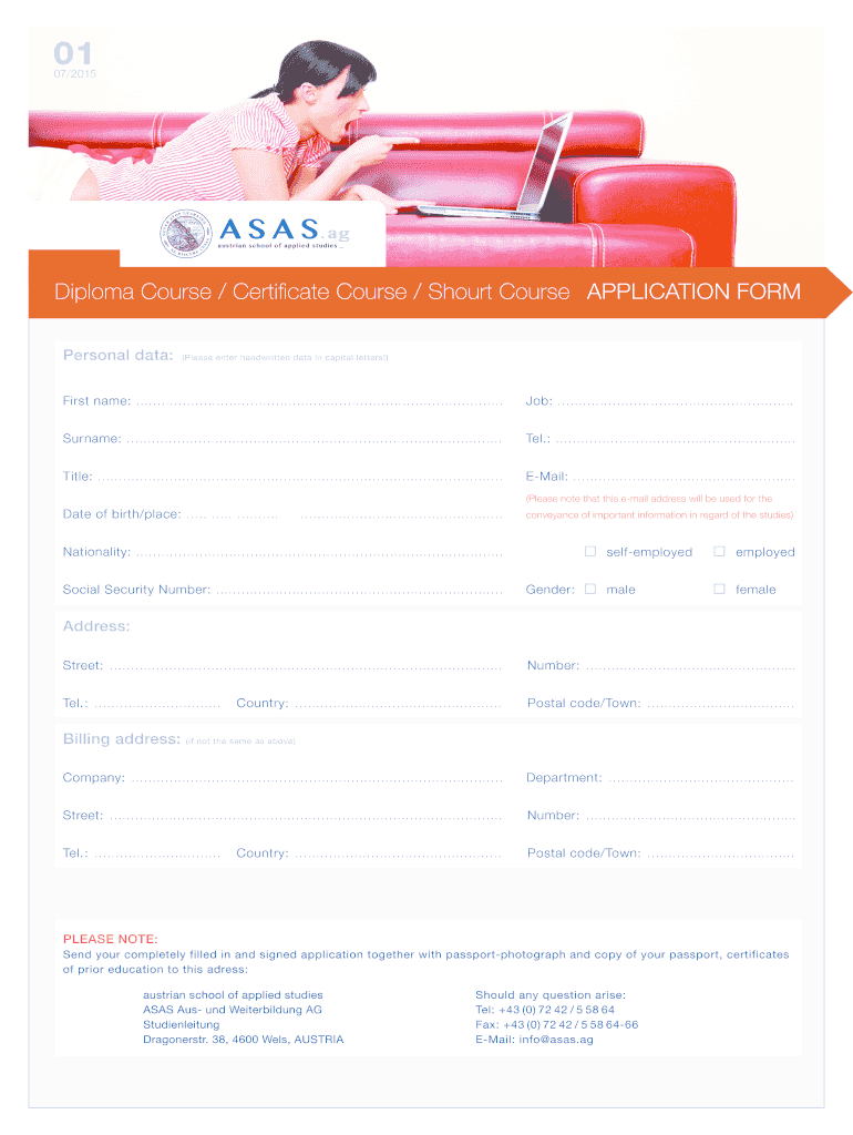 Fillable Online Diploma Course / Certificate Course / Shourt Course ...